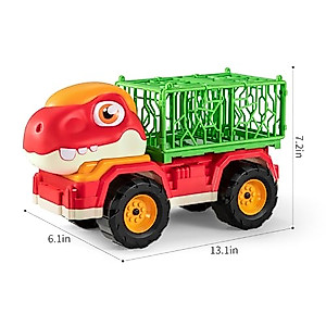 MAGICDINOSAUR Dinosaur Truck Play Set includes 3 Mini Dino Race Cars, 3 Dino Construction Trucks, 6 Realistic Dinosaur Figures, 2 Trees and 1 Play Mat, Gift Toy for Kids 3 4 5 6 7 Year