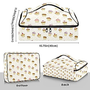 Kcldeci Insulated Thermal Food Carrier Insulated Casserole Carrier for Hot or Cold Food,Cupcakes Seamless Pattern Insulated Tote Bag for Potluck Cookouts Parties Picnic,Lasagna Lugger