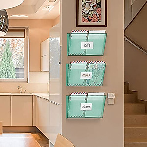 Acrimet Wall Mount Pocket File Organizer Holder (Hangers Included) (Clear Green Color) (3 Pack)