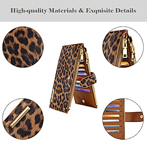 Coco Rossi Womens RFID Blocking Glitter Leather Multi Card Organizer Bifold Black Wallet with Zipper Pocket,Leopard