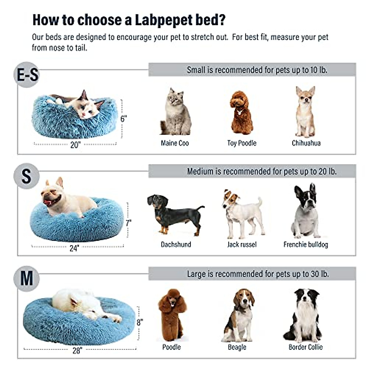 Labpepet Calming Dog Cat Beds Round Puppy Bed for Small Dogs Cat Washable, Donut Warm Pet Bed Fluffy and Soothing Plush Bed