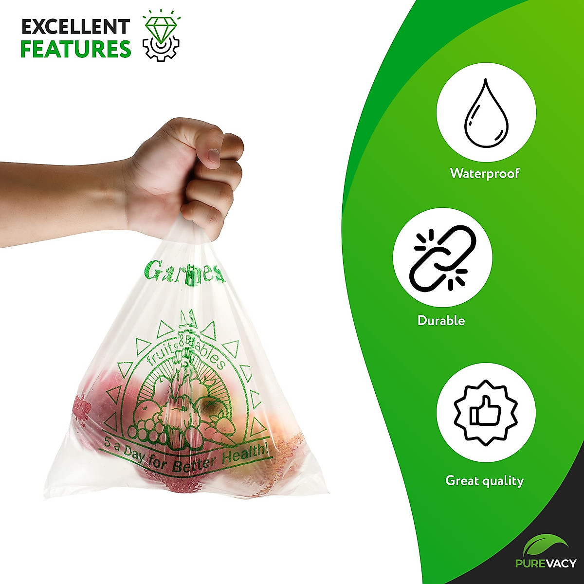PUREVACY Plastic Produce Bag on a Roll 12 x 17 Inches. Pack of 4000 Plastic Produce Bags Roll. 0.5 Mil Waterproof Roll of Plastic Bags for Food. Disposable Clear Grocery Bags Plastic Roll