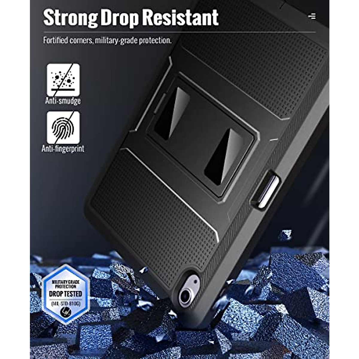 MoKo Case for iPad Air 5th Generation 2022/ iPad Air 4th Generation 2020 10.9 Inch with Pencil Holder, Kickstand, Built-in Screen Protector, Heavy Duty Shockproof Rugged Case for iPad Air 5/4,Black