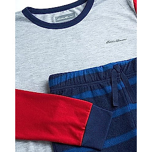 Eddie Bauer Boys' Pajama Set - 4 Piece Matching Fleece Graphic Pajama Tops and Pajama Pants for Boys (Sizes: XS-L), Size Medium, Blue/Grey