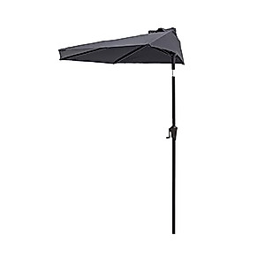 FLAME&SHADE 9 ft Half Round Outdoor Market Patio Table Umbrella with Tilt for Wall Balcony, Anthracite