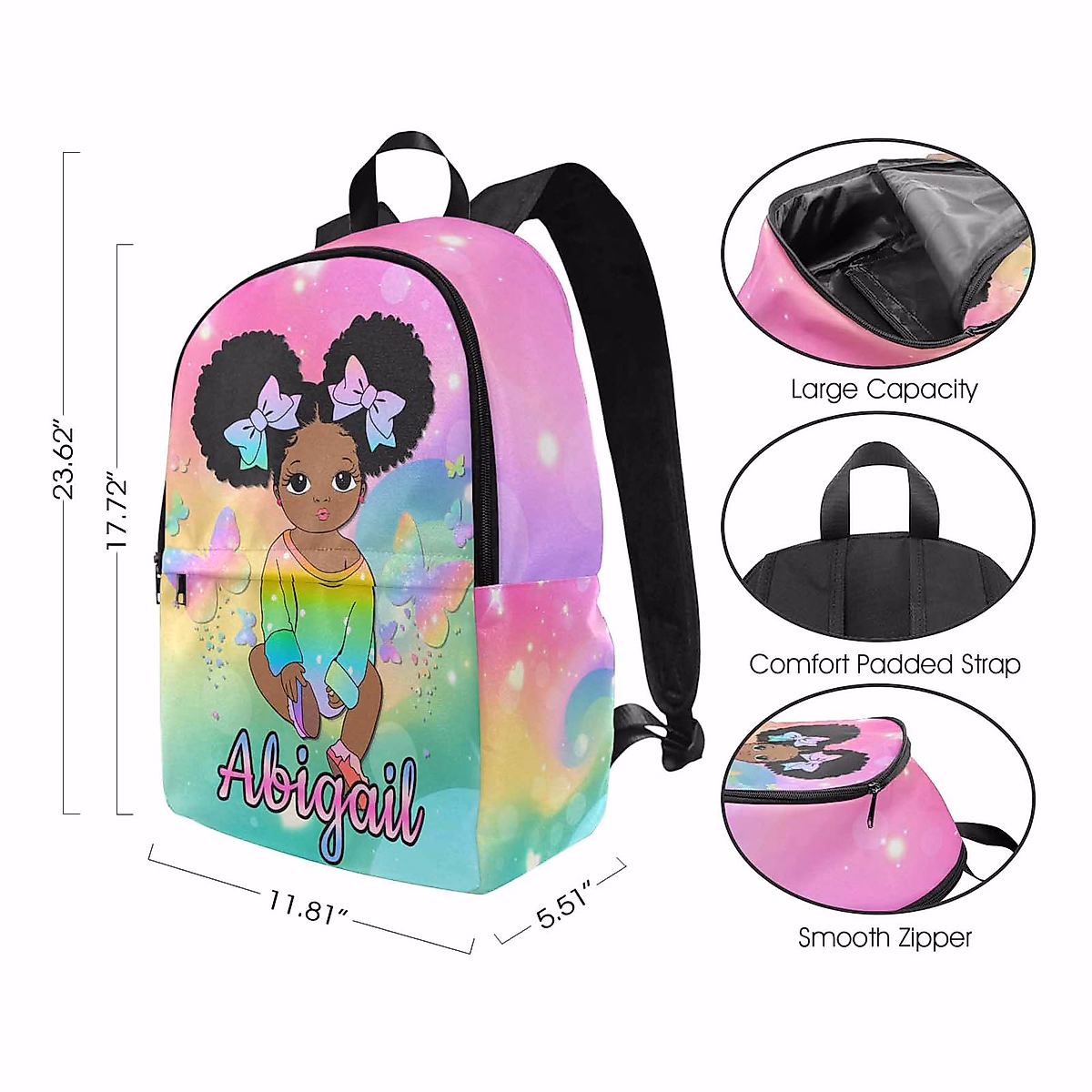 InterestPrint Custom Girls Backpack with Lunch Box, Customized Multiple Bookbag Lunch Bag Set with Name Personalized Shoulder Bag Casual Daypack for Daughter Niece