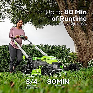 Greenworks 60V 25inch Cordless Self-propelled Lawn Mower ,with (2) 4.0AH Batteries and Dual Port Charger and Replacement Blades