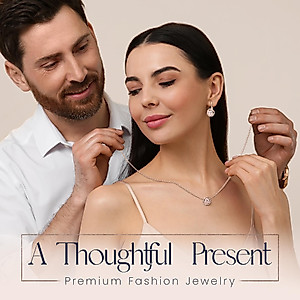 Crystalline Azuria Women 18K Rose Gold Plated White Crystal Roses Flowers Necklace and Earrings Set for Women Wedding Party Bridal Bridesmaid Accessories