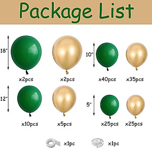 Green and Gold Balloon Arch Kit 144PCS Dark Emerald Green and Metallic Gold Latex Balloons Garland for Birthday Christmas Wedding Forest Theme Baby Shower Party Decorations