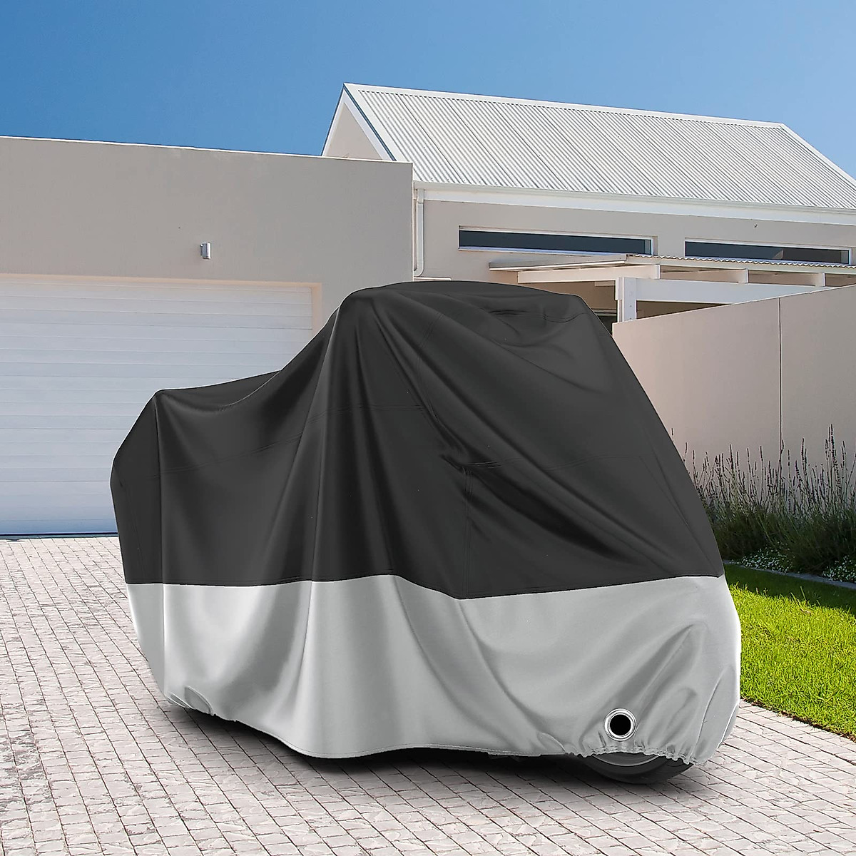 Favoto Motorcycle Cover Waterproof Outdoor - All Season Sun Protection with Lock-Holes Rain Snow Windproof Dustproof Universal Fit Motorbikes Vehicle Moped Cover, 96.5" x 41" x 50"