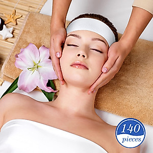 140 Pieces Disposable Spa Facial Headbands with Convenient Closure, White Stretch Facial Headwraps Soft Skin Care Hair Band for Women Girls Salons