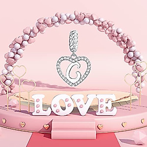 BABAMIA 925 Sterling Silver Heart Initial Bead Charms for Women, Cubic Zirconia Alphabet Bracelet Charms Fits Necklaces Letter C Personalized Love Bead Charms Jewelry Gift for Women
