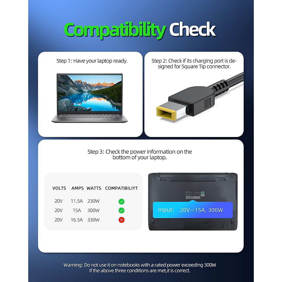 300W AC Charger Fit for Lenovo Legion 5 7 Pro 5-15 5-16 5-17, Yoga AIO 7 9, ThinkStation P3 P360 Ultra Workstation, 5A10W86289 5A10W86290 ADL300SLC3A SA10R16957 ADL300SDC3A SA10R16956 Laptop