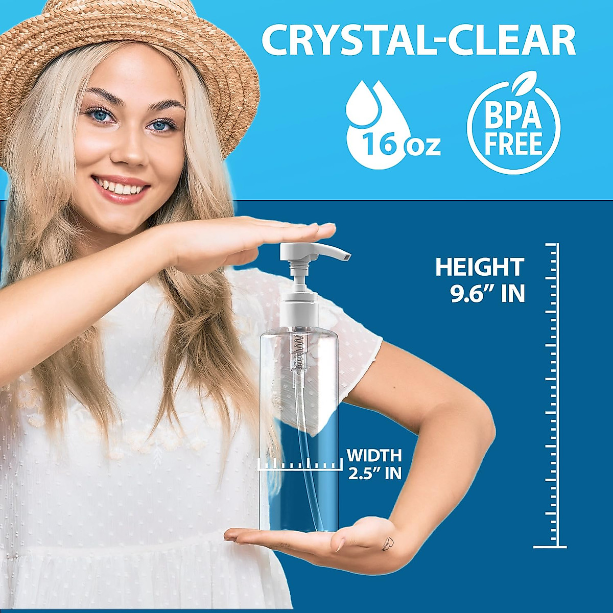 Bar5F 16-Ounce Emoty Plastic Shampoo and Conditioner Pump Bottles, BPA-Free, Crystal-Clear, Ideal for Lotion, Body Wash, Cream, Liquid Soap, Shower, Guest Room, 3-Pack