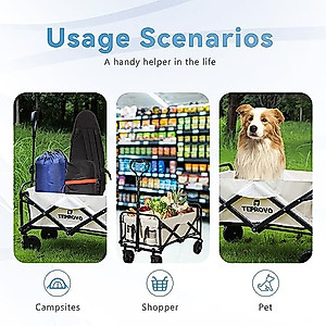 Folding Wagon Portable Collapsible Wagon by Teprovo,243lbs Capacity Utility Wagon Garden Cart with Rolling Wheels and Adjusted Handle