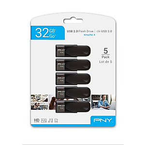 PNY 32GB Attaché 4 USB 2.0 Flash Drive 5-Pack,Black