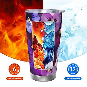 EKPRAVDKTF Purple Flower 20oz Insulated Stainless Steel Tumbler With Lids And Straws, Double Wall Vacuum Travel Coffee Mug, Thermal Cup For Cold & Hot Drinks, Reusable Metal Straw & Brush