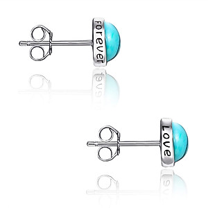 925 Sterling Silver Turquoise Studs Hypoallergenic Earrings for Sensitive Ears with Romantic "Forever Love" Engraving Jewelry Valentine for Women Girlfriend-6MM