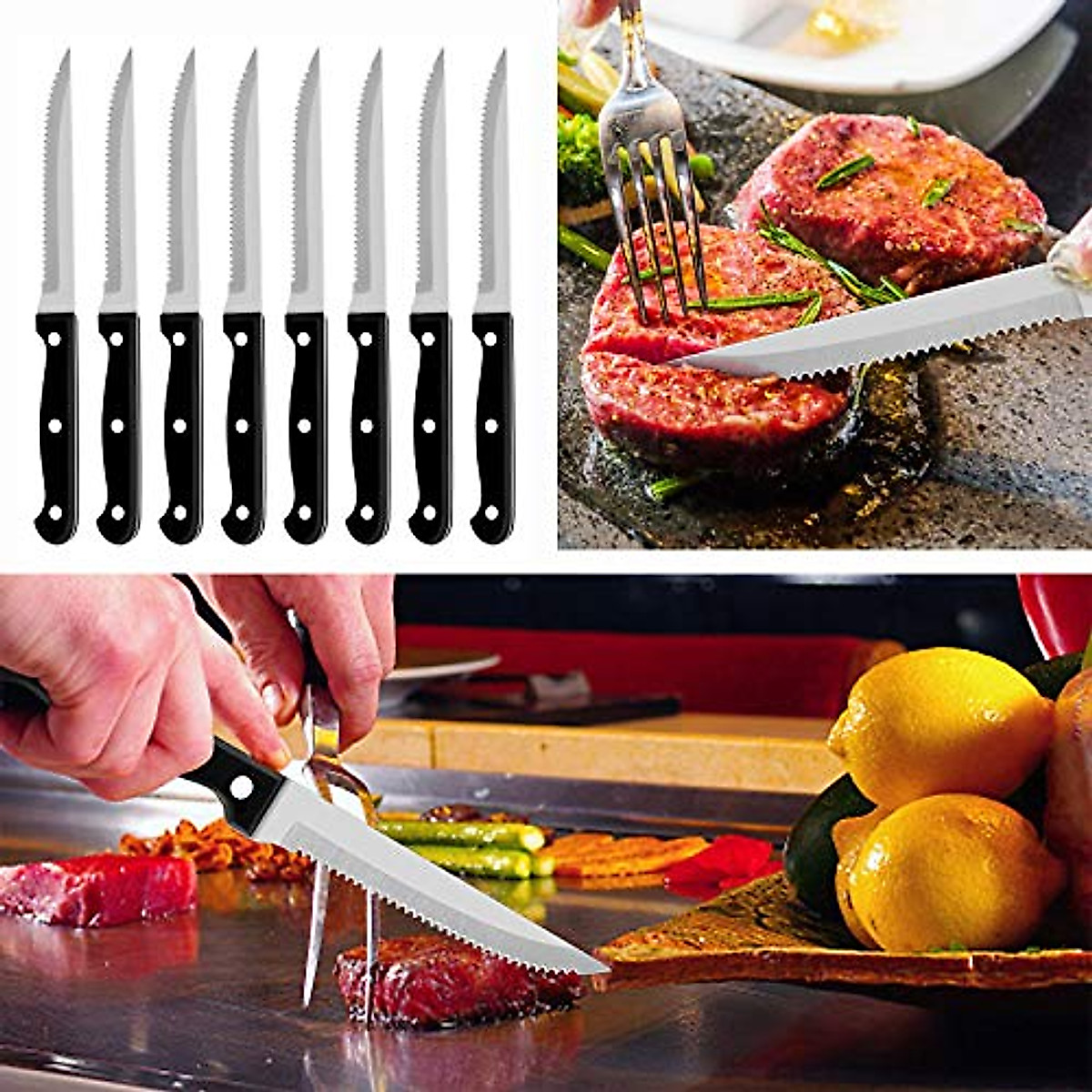 LIANYU Steak Knives Set of 8, Stainless Steel Serrated Steak Knife, kitchen Camping Restaurant Steak Knives, Dishwasher Safe