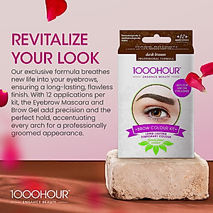 1000 Hour Professional Formula Brow Color Kit - Defined Brows with a Long-Lasting Formula with Eyebrow Mascara - Brow Gel for Stunning Brows that Last Up To 6 Weeks with 12 Applications - Dark Brown