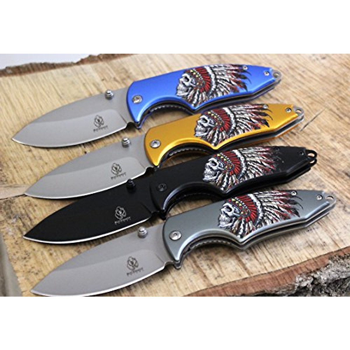 Buckshot Knives PBK221 Thumb Open Spring Assisted Tanto Cleaver Classic Wood Handle Pocket Knives (PBK221BK)