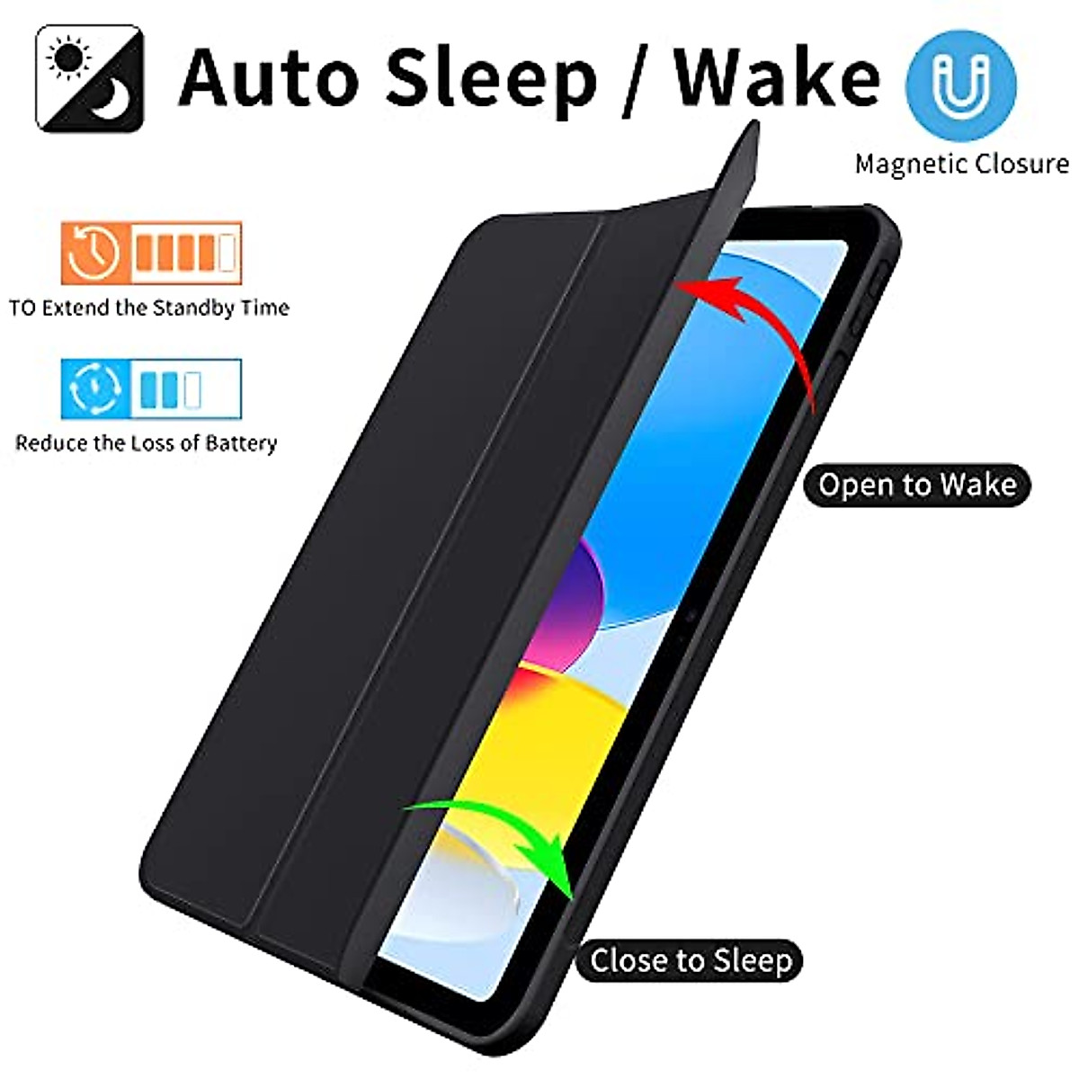 ProtUTab iPad Air 5th Generation Case 2022 / iPad Air 4 th Generation Case 2020 10.9-inch, Auto Wake&Sleep Slim Trifold Stand TPU Back iPad Air Case, Lightweight iPad Air 5th Gen Case, Black