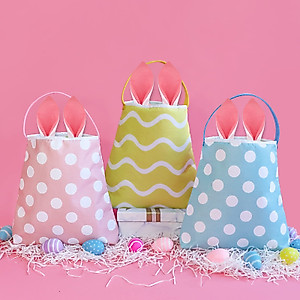 Ivenf Easter Tote Bags with Bunny Ears 3ct, Pink Blue Yellow Easter Gift Bags for Hunt Games Eggs, Kids School Home Party Supplies Decorations