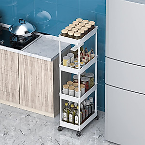 Sooyee 4-Tier Rolling Cart,Utility Carts with Wheels,Cute Room Decor,Organization and Storage for Office,Bedroom,Bathroom, Kitchen, Living Room, Laundry Room,Grey