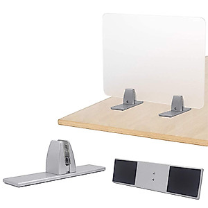 Kongwal Sneeze Guard Clamp Bracket, T-Shaped Desk Partition Clamp with Freestanding Base for Plexiglass or Acrylic Panel - Desktop, Countertop & Reception 1 PC (Assembled)