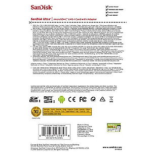 SanDisk Ultra 16GB Ultra Micro SDHC UHS-I/Class 10 Card with Adapter (SDSQUNC-016G-GN6MA)