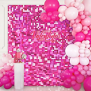 Shimmer Wall Backdrop Hot Pink Shimmer Wall Panels Valentines Backdrop Glitter Photo Background Sequin Backdrop for Birthday Anniversary Wedding Engagement Decoration,Pack of 24