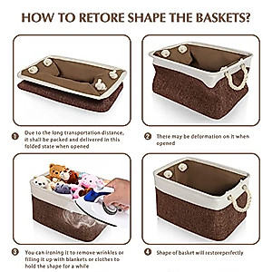 IMQSQIK Foldable Storage Bin 2 Pack, Large Fabric Storage Bin with Coarse Hemp Rope Handles, Gift Baskets Empty for Organizing Closet Nursery Shelves ( 15x 11 x 8 inches, Khaki White)