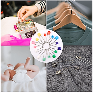 SAVITA 50pcs Diaper Pins, Safety Lock Stainless Steel Plastic Head Safety Pins for Diaper Clothes Dress Craft Hold Clip (Multicolored)