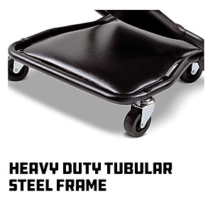 Powerbuilt 42-Inch Triplex Folding Creeper, Rolling Seat, and Brake Stool, All-in-One Adjustable Roller Garage Chair, Lay Down or Sit, Black 620469