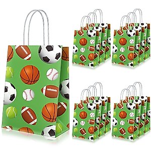 Epakh 20 Pcs Sports Party Favor Bags Football Party Goodie Bag Sport Party Gift Bags with Handles for Soccer Baseball Basketball Football Sports Themed Birthday Baby Shower Party Supplies Decorations