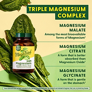 MegaFood Magnesium 300 mg - Highly absorbable blend of Magnesium Glycinate, Magnesium Citrate & Magnesium Malate to Help Support Heart, Nerve Health and Relaxation - 60 Capsules (30 Servings)