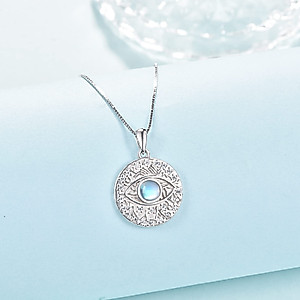 TUGHRA Evil Eye Necklace S925 Sterling Silver Moonstone Evil Eye Pendant Necklaces Protection Jewelry Amulet Gift for Women Men Birthday Anniversary