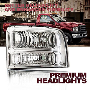 G-PLUS Headlights Assembly, Compatible with Ford F250 F350 Super Duty 2005 2006 2007 Bumper Headlamp, Clear lens Chrome Housing Clear Reflector