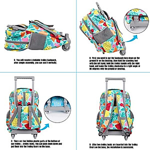 seastig Rolling Backpack 18in Double Handle Backpack Kids Wheeled Backpack Roller Backpack with Lunch Bag Set Girls Boys