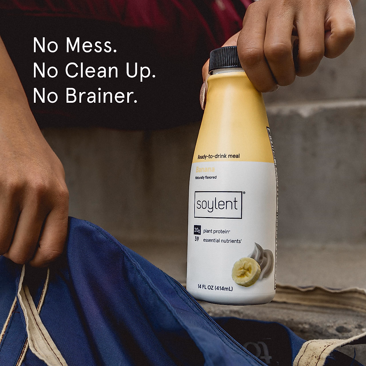 Soylent Banana Meal Replacement Shake, Ready-to-Drink Plant Based Protein Drink, Contains 20g Complete Vegan Protein and 1g Sugar, 14oz, 12 Pack