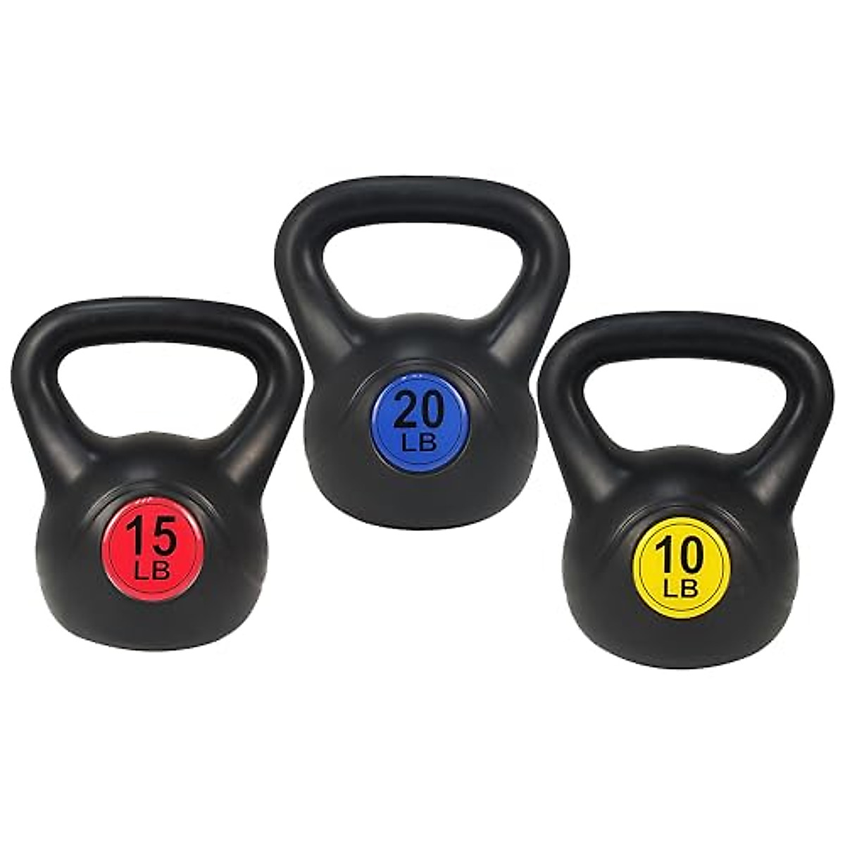 Signature Fitness Wide Grip Kettlebell Exercise Fitness Weight, Set of 3, Includes 10 lbs, 15 lbs, 20 lbs, Multicolor