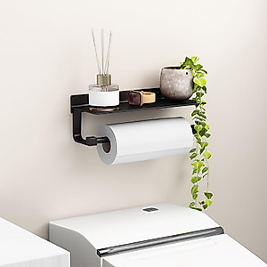 Danpoo Black Paper Towel Holder Wall Mount for Kitchen, Bathroom Paper Towel Holder with Shelf, Aluminum(Matte Black)