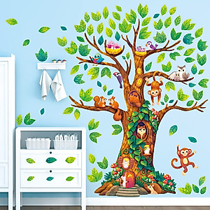 DECOWALL DL4-2303 XLarge Giant Tree Wall Stickers (60x62 inch) Decals Kids Baby Nursery Bedroom Jungle Woodland Leaf Forest Large Birch Vinyl Peel and Stick Enchanted Classroom Family Nature vinilos