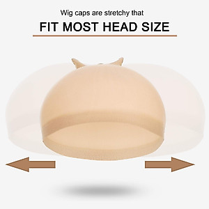 WILLBOND 4 Pieces Nylon Wig Caps and Silicone Stretchy Wig Grip Band Set Seamless Non-slip Headband Adjustable for Women(White and Light Brown, Skin Color)