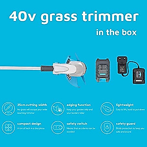 40V Cordless Grass Trimmer Kit Lightweight String Trimmer & Edger Weed Trimmer Alu Foldable Shaft for Garden Including 6 Spare Blades Battery & Charger
