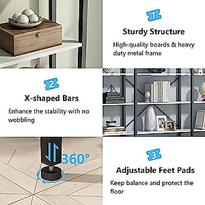 Auromie Triple Wide 5-Tier Bookshelf, 70.87" L x 79.13" H Extra Large Bookcase, Tall Open Etagere Display Shelf with Metal Frame, Freestanding Modern Storage Shelves for Home Office, Black&White