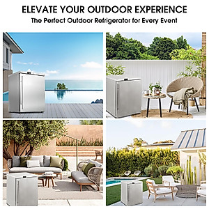 HCK Under Counter Refrigerator, Outdoor Fridge 24 Inch with Stainless Steel Door, Commercial Kitchen Food Refrigerator 5.4 Cu.Ft Capacity for Home Kitchen, Patio, Outdoor, and Food Service Use