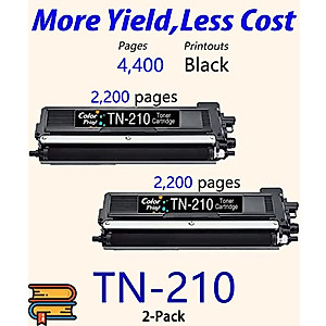 2-Pack ColorPrint Compatible TN210 Toner Cartridge Replacement for TN-210 TN-210BK TN210BK Work with HL-3075CW HL-3070CW HL-3040CN HL-3045CN MFC-9325CW MFC-9320CW MFC-9120CN Printer (Black)