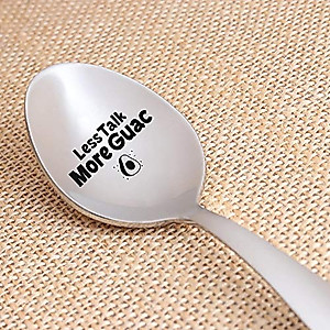 Avocado Lovers Gift - Lets Talk More Guac Engraved Spoon Gift for Men Women | Christmas Birthday Gift for Daughter | Guacamole lover Gift | Funny Vegan Gift Kids Teens - 7 Inch Stainless Steel Spoon