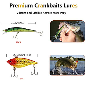UperUper Fishing Lures Kit Set, Baits Tackle Including Crankbaits, Topwater Lures, Spinnerbaits, Worms, Jigs, Hooks, Tackle Box and More Fishing Gear Lures for Bass Trout